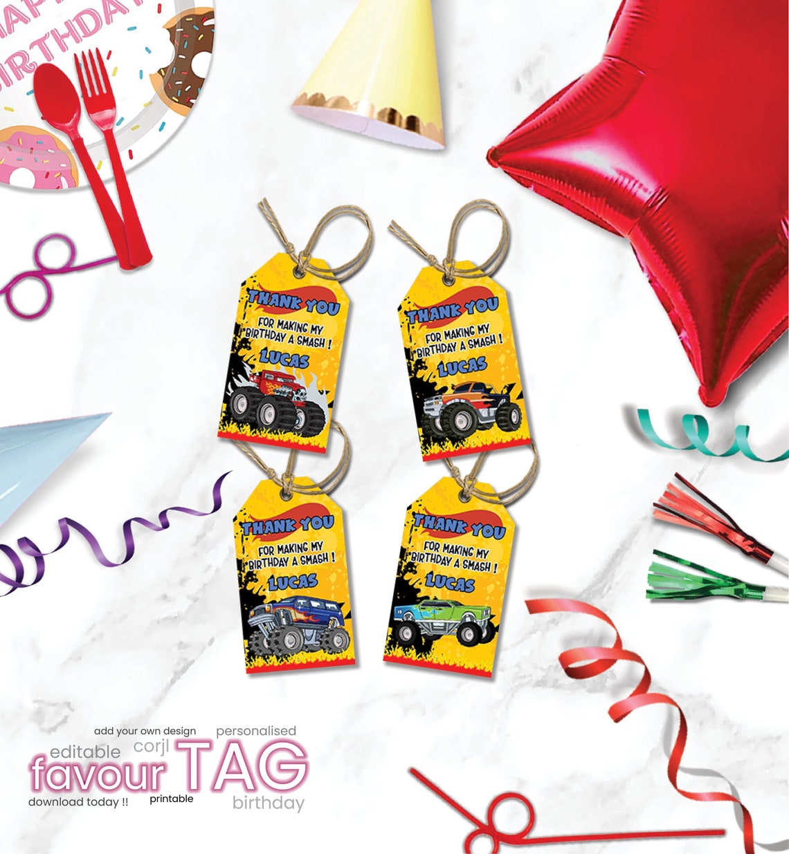 Monster Truck Favor Tag Monster Truck Thank You Tag - Etsy