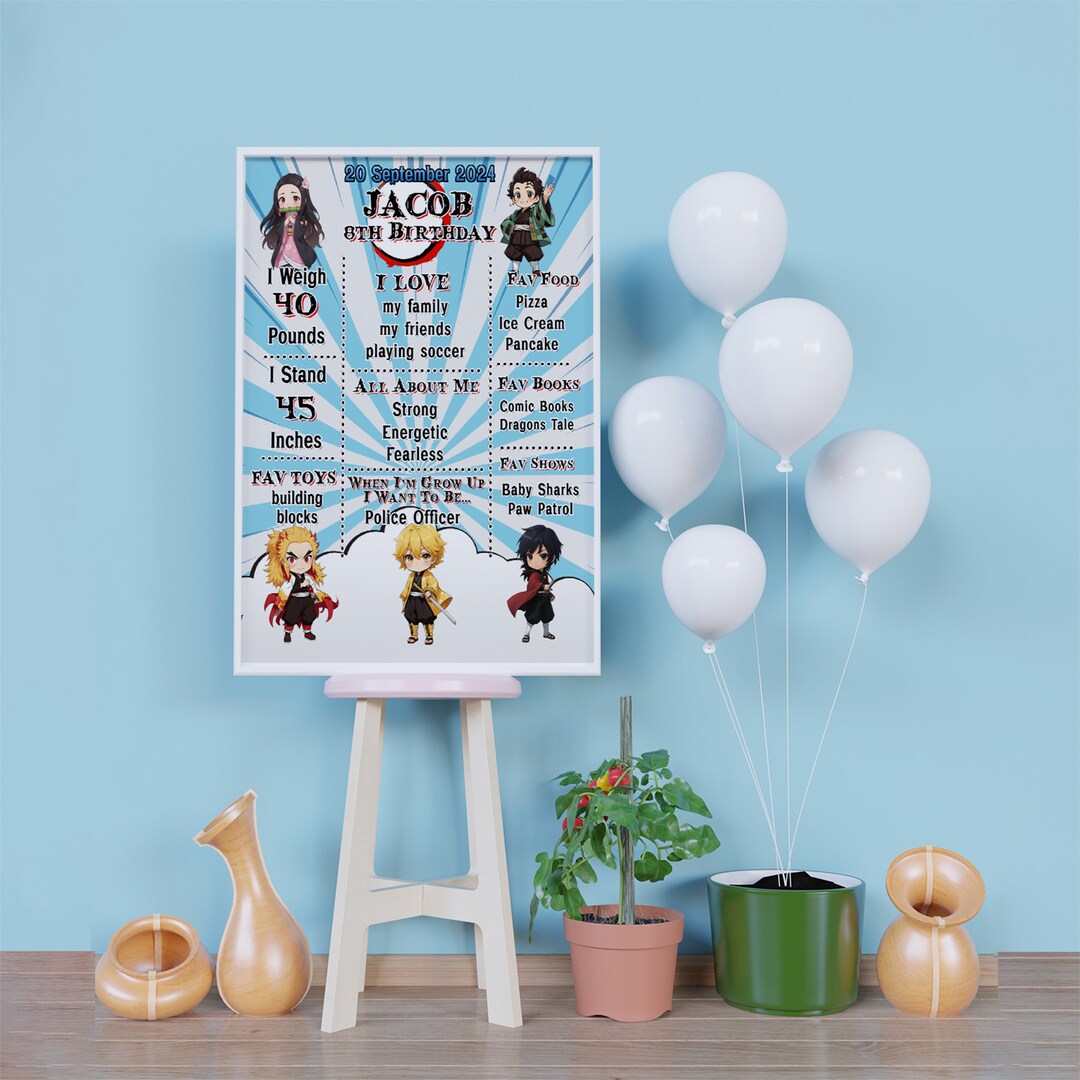 Printable Anime Demon Milestone Poster Anime Birthday Sign Kids ...