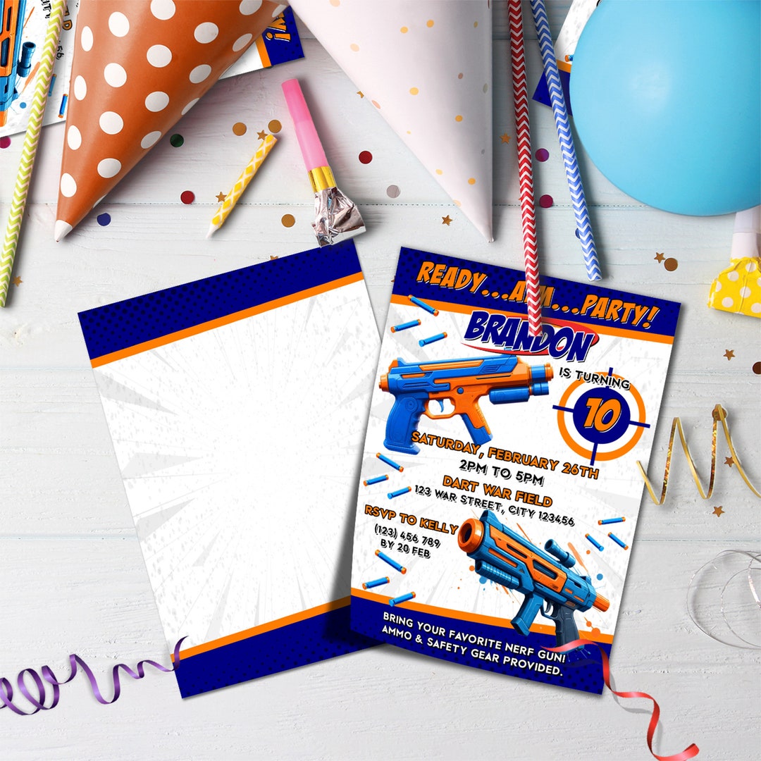 Printable Dart Gun Birthday Invitation Water Gun War Invitation Dart ...
