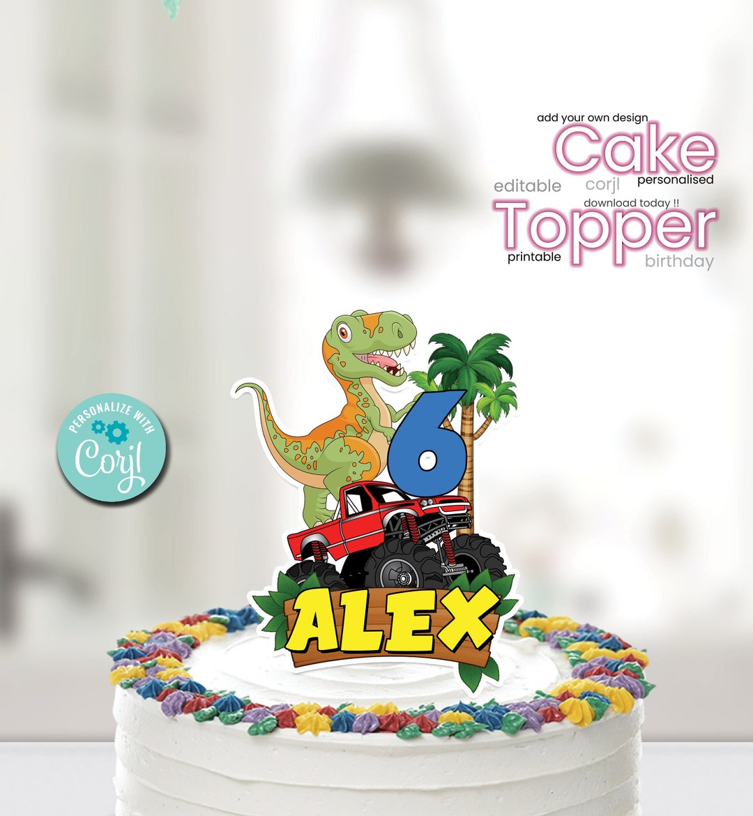 Dinosaur Cake Topper Printable Editable Cake Topper, Dino Party, Super ...