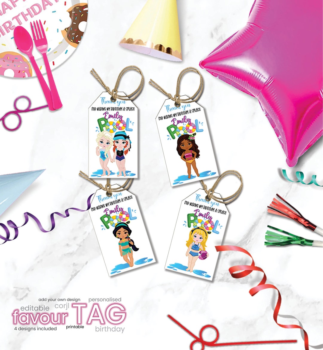Editable Pool Party Favor Tag Swimming Pool Birthday Thank You Tag ...