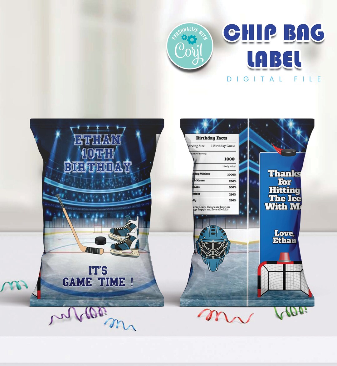 Printable Hockey Theme Chip Bag Label Hockey Chip Bag Wrapper Label ...