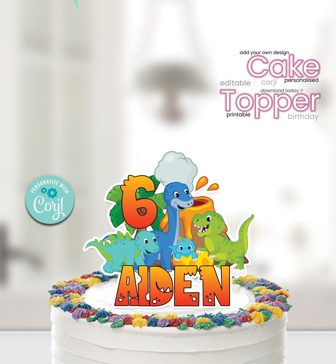 Dinosaur Cake Topper Printable Editable Cake Topper Dino - Etsy Canada