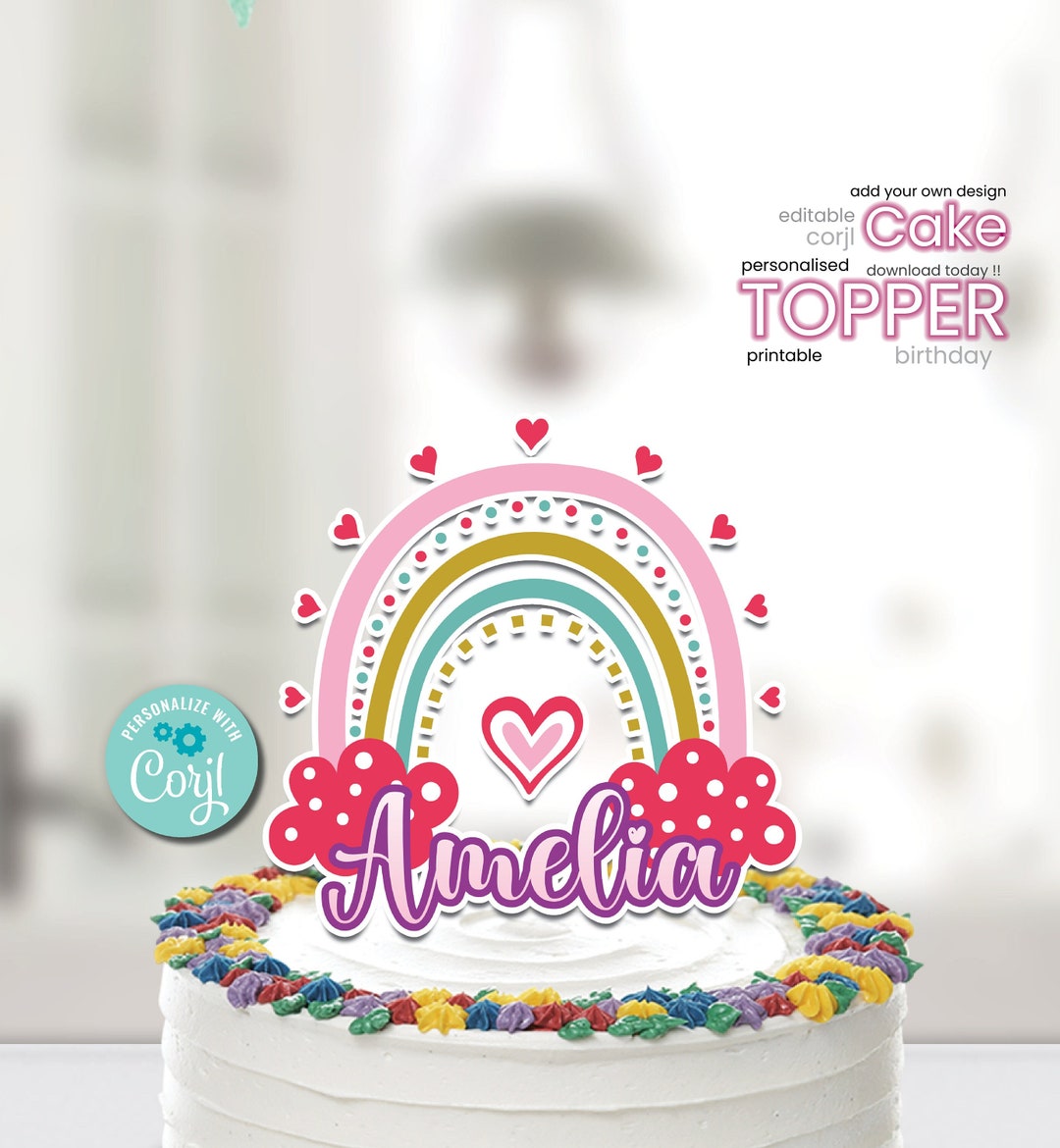 Plantillas editables imprimibles Rainbow Cake Topper R0002 - Etsy México