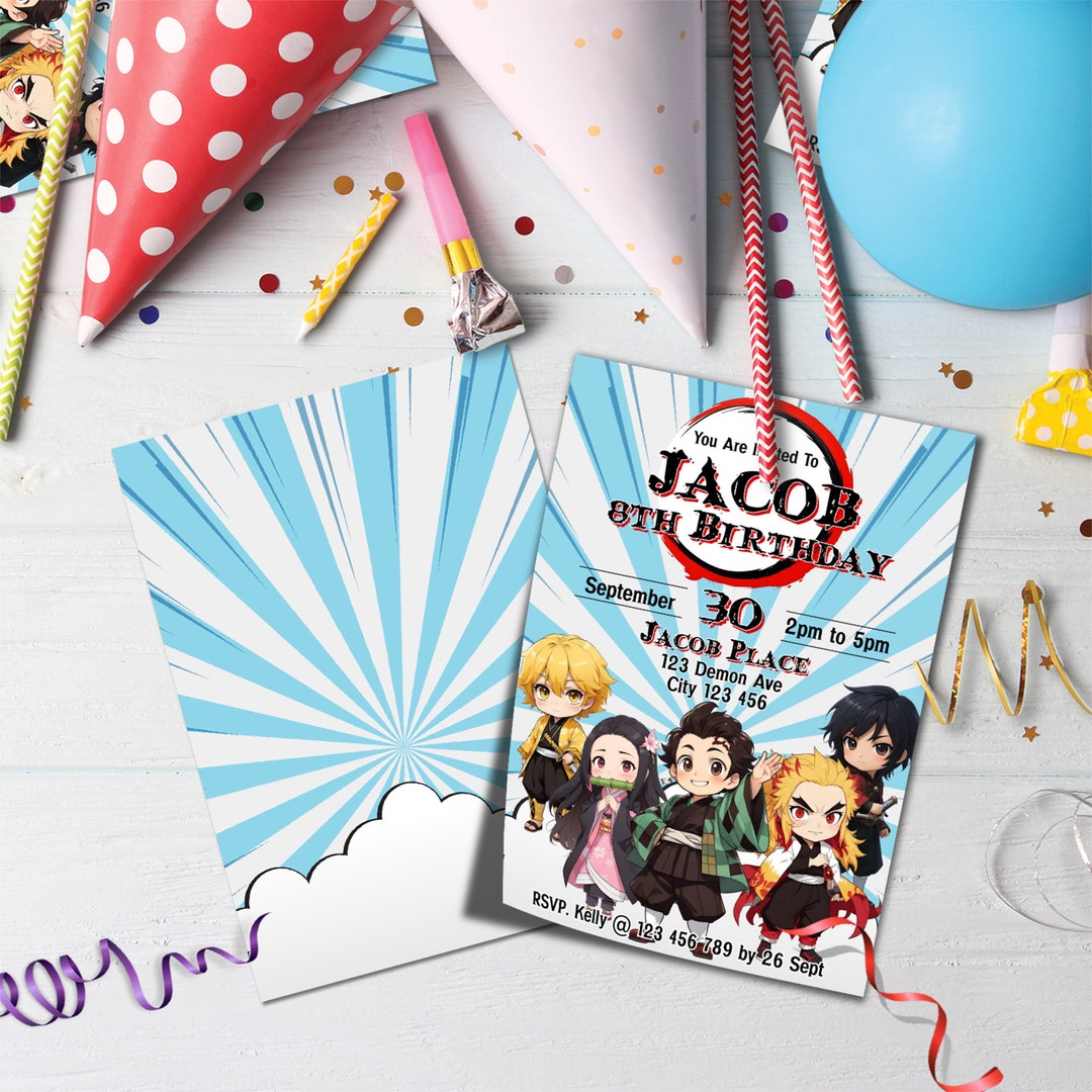 Printable Anime Demon Birthday Invitation Teenager Kids Digital ...