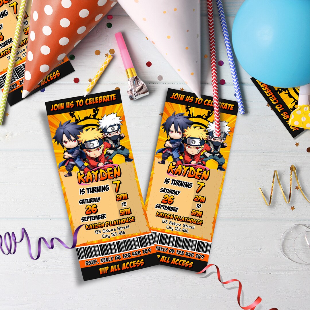 Printable Anime Ninja Ticket Invitation Ninja Themed Birthday Party ...