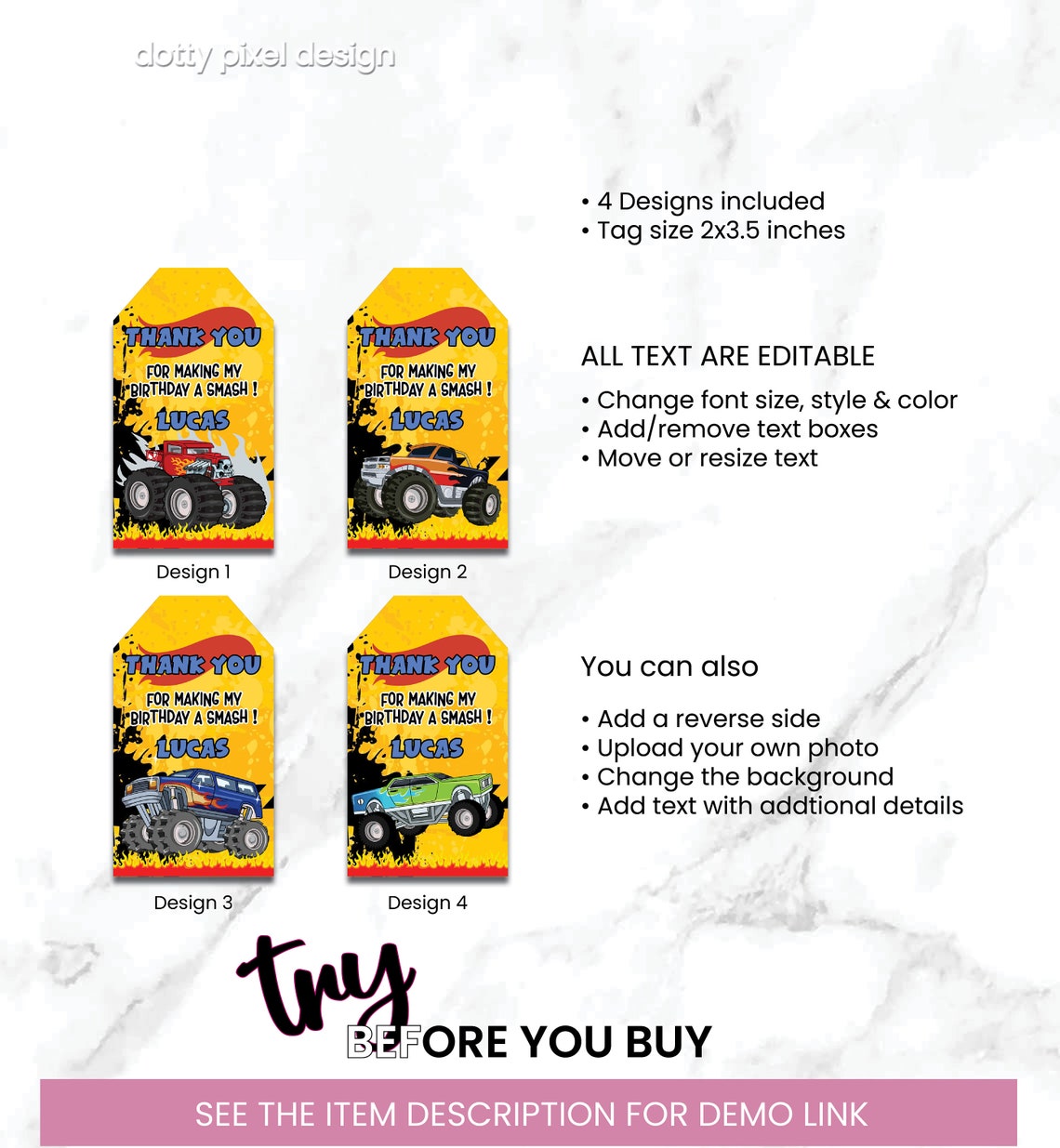 Monster Truck Favor Tag Monster Truck Thank You Tag - Etsy