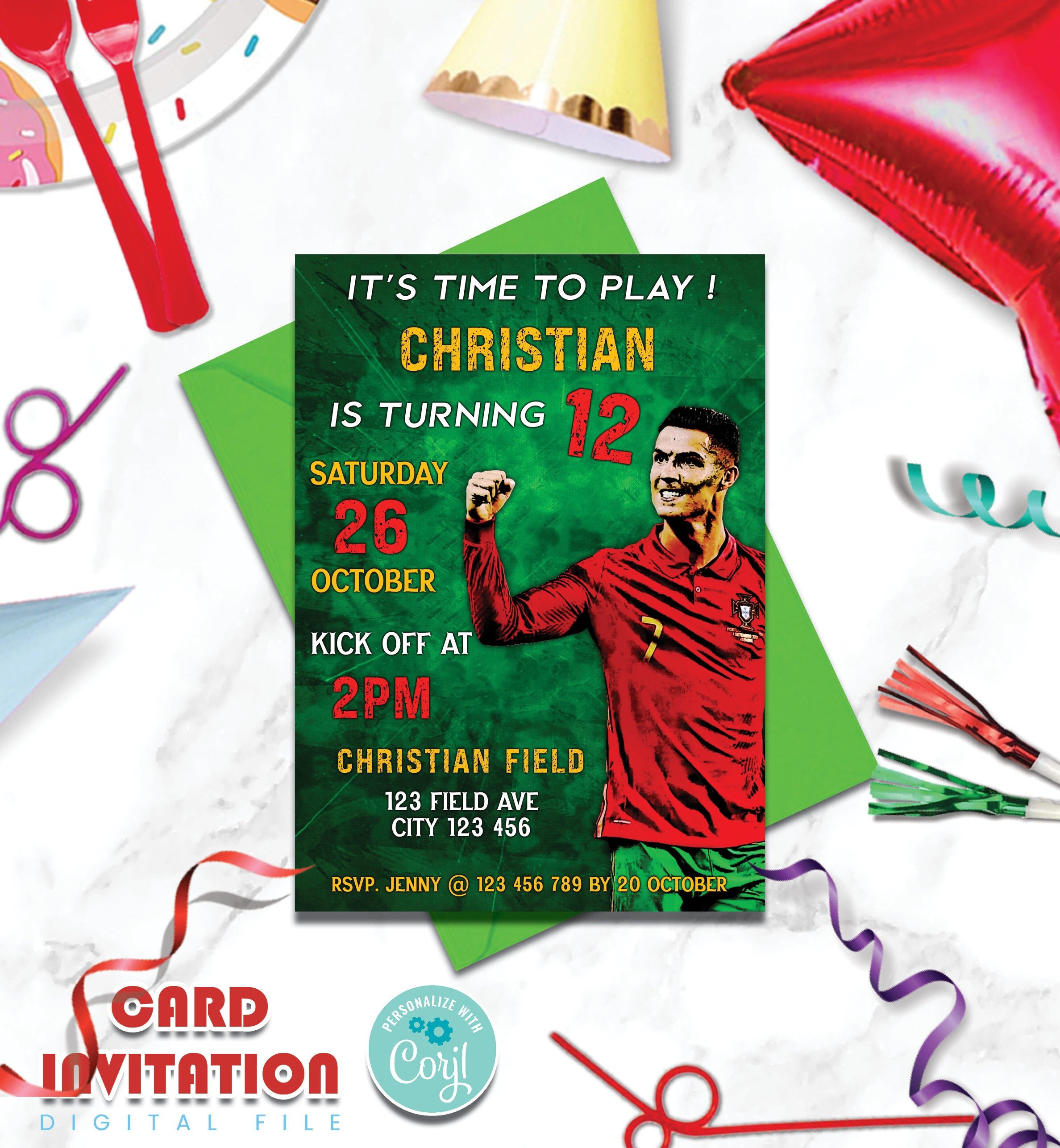 Invitación Imprimible De Ronaldo Invitación De Cumpleaños Etsy México