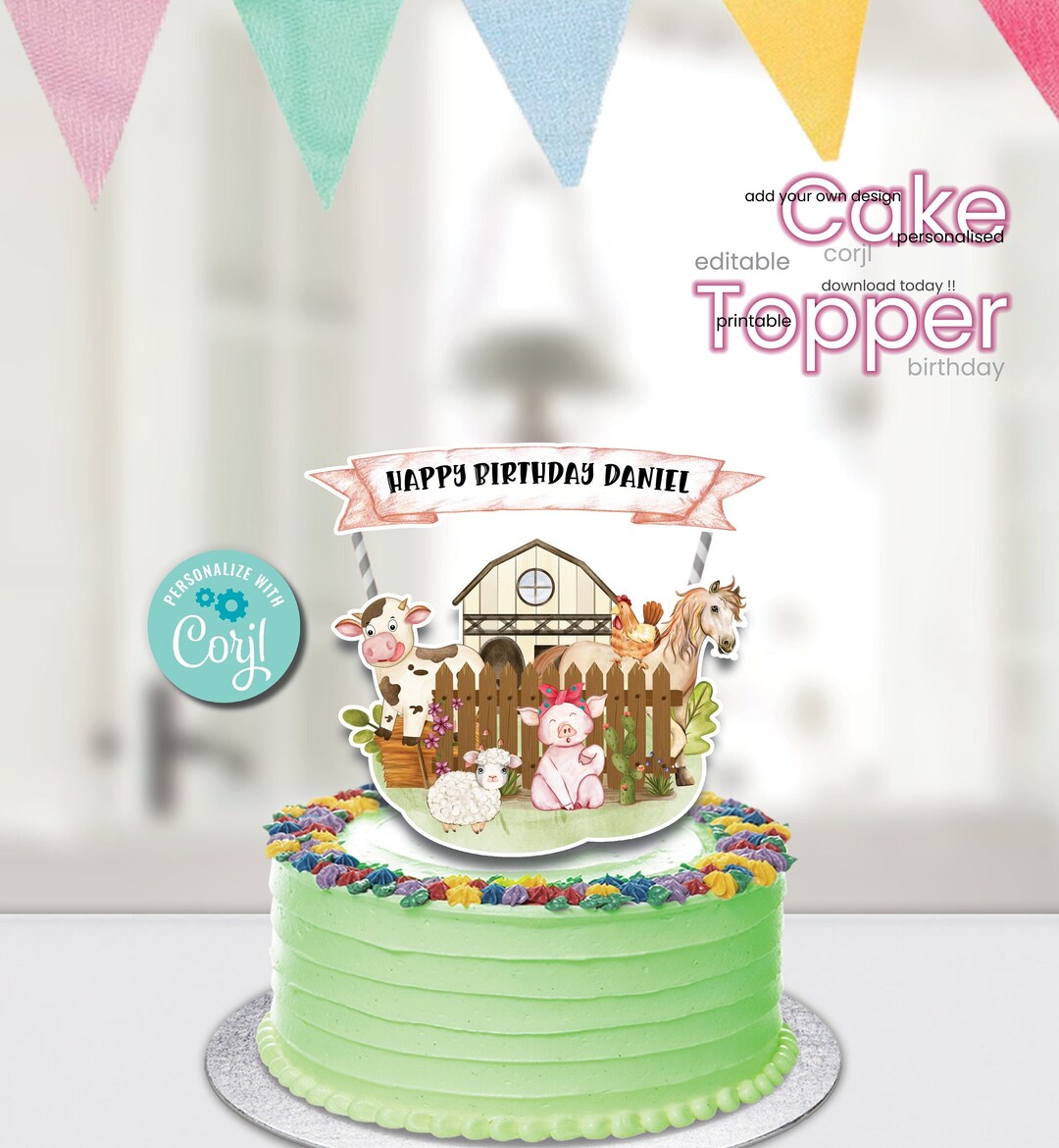 Farm Animals Cake Topper One Farm Cake Toppers Barnyard Cake Topper ...