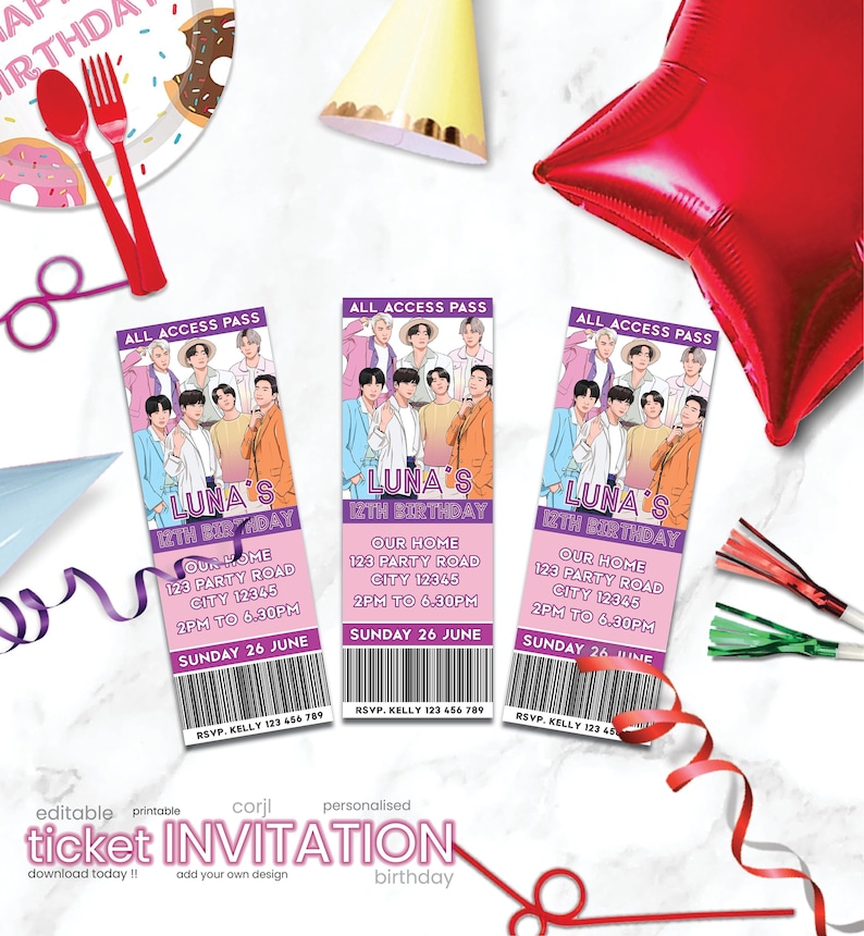 Kpop Birthday Invitation Printable Personalised Ticket - Etsy