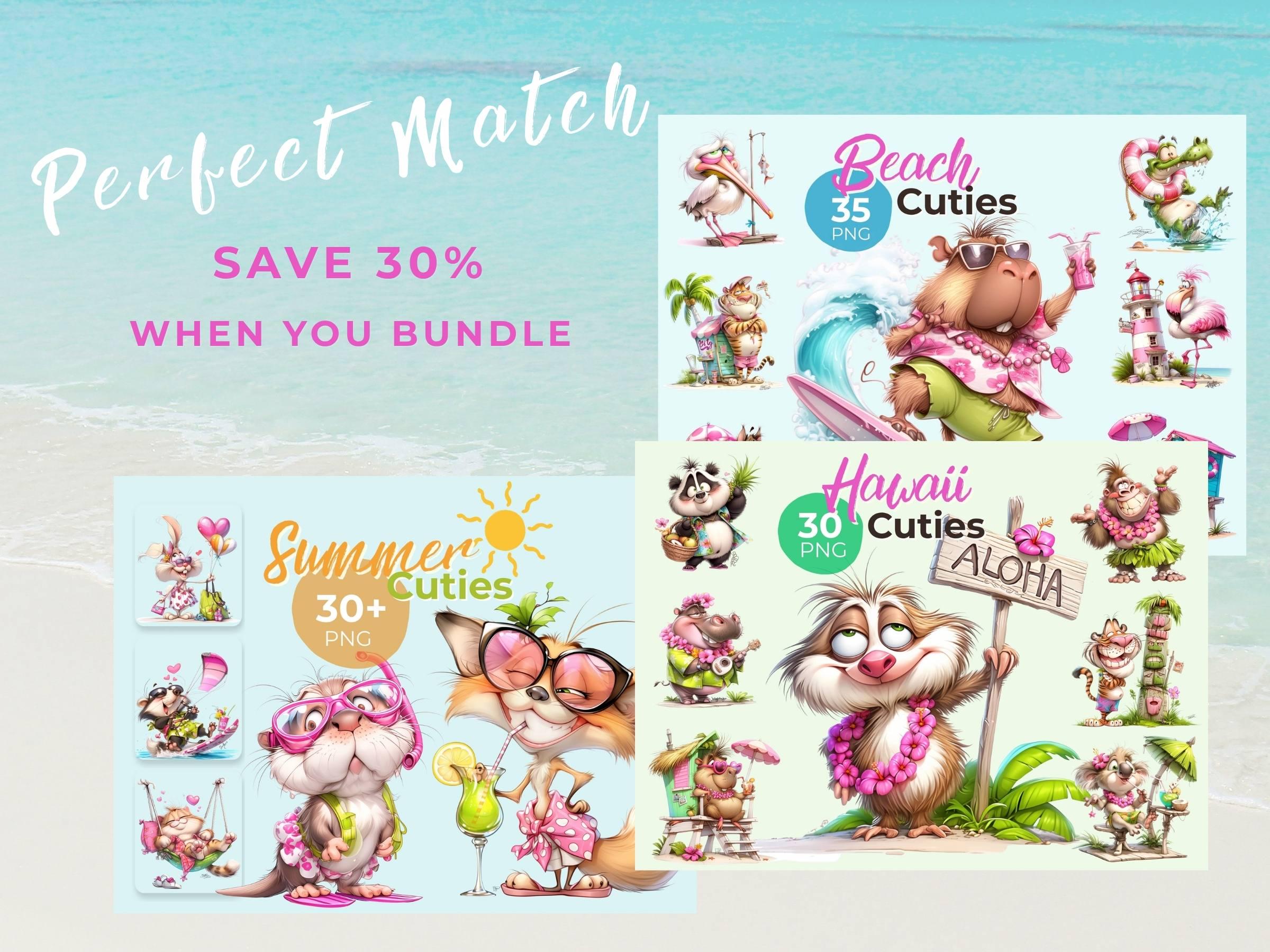 Cute Summer Animals Clipart, Funny Cartoon Animal Illustrations for ...
