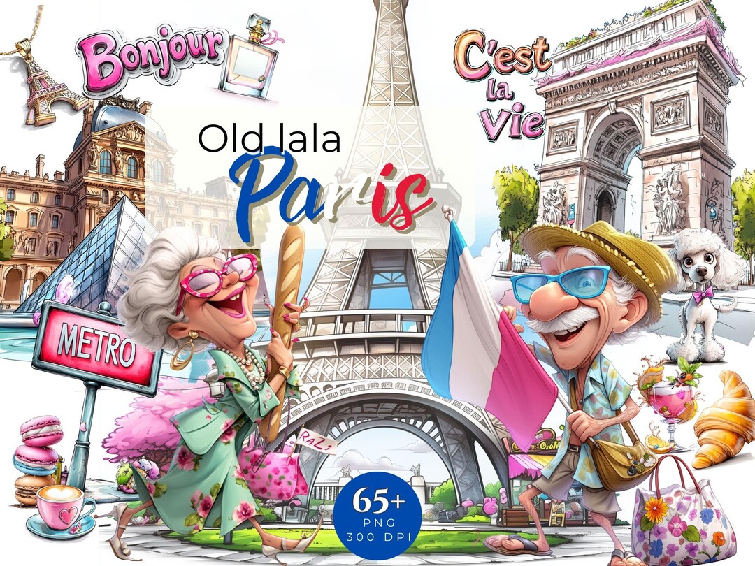 Funny Grandma & Grandpa Clipart Bundle "old Lala Paris", French Travel ...