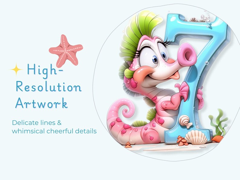 Birthday Numbers Clipart Ocean Theme, Cute Sea Animals Numbers PNG ...