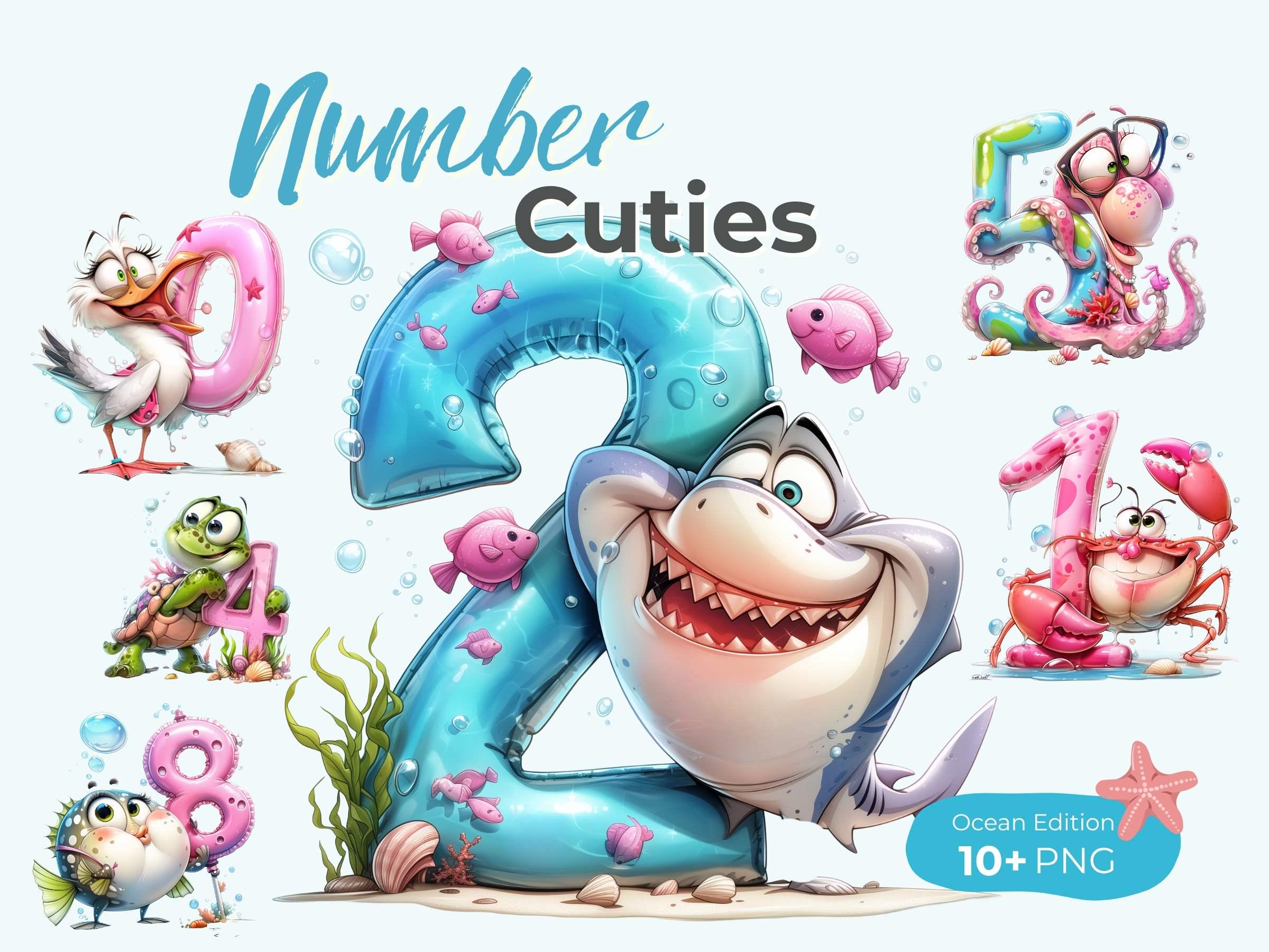 Birthday Numbers Clipart Ocean Theme, Cute Sea Animals Numbers PNG ...