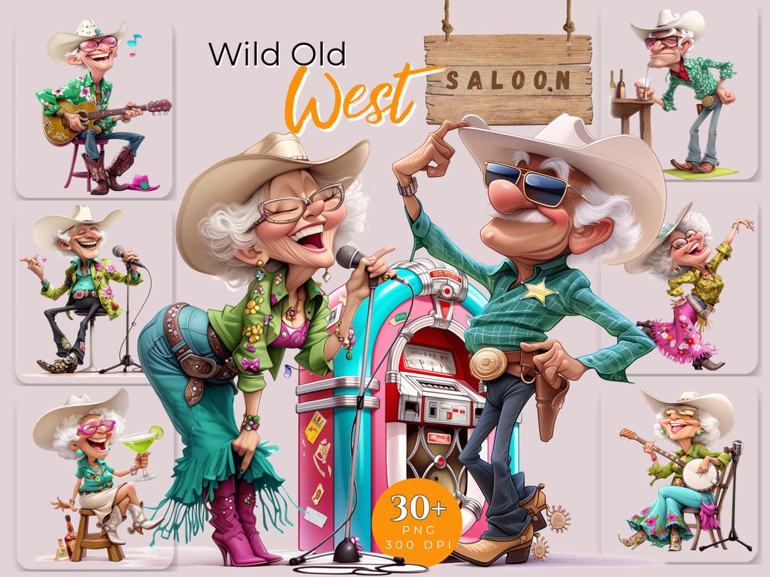 Wild Old West Saloon Clipart Bundle – Funny Grandma & Grandpa Cowboy ...