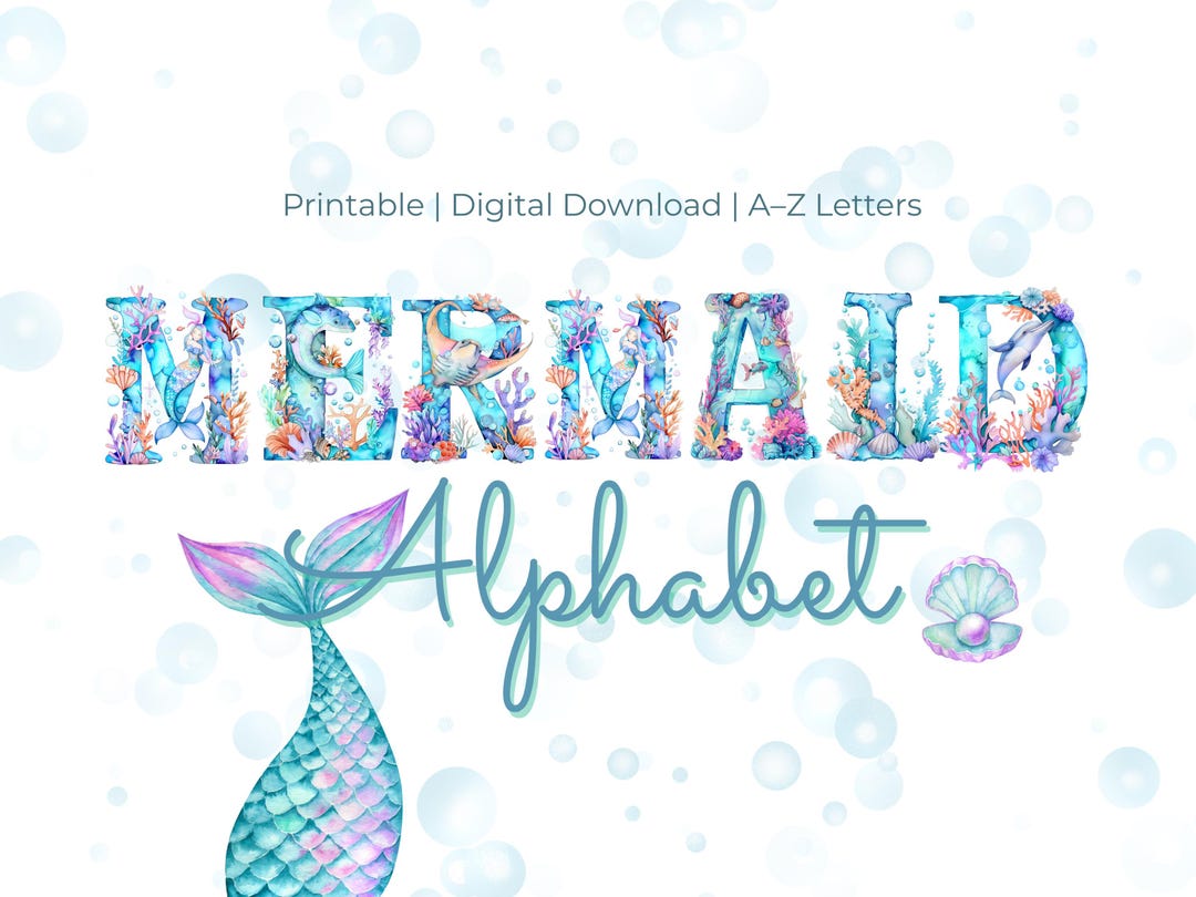 Mermaid Alphabet Printable Letters – Whimsical Name Sign for Kids Room ...