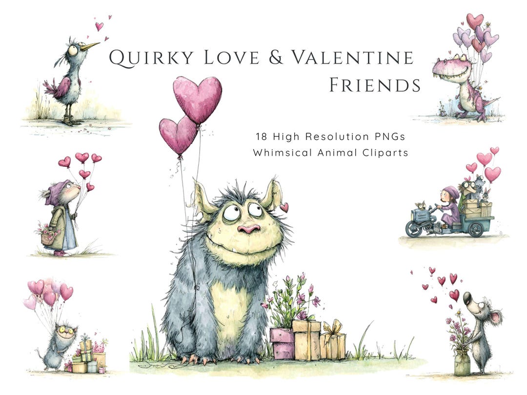 Love & Valentine Clipart PNG Bundle – Funny Animal Designs for Cards ...