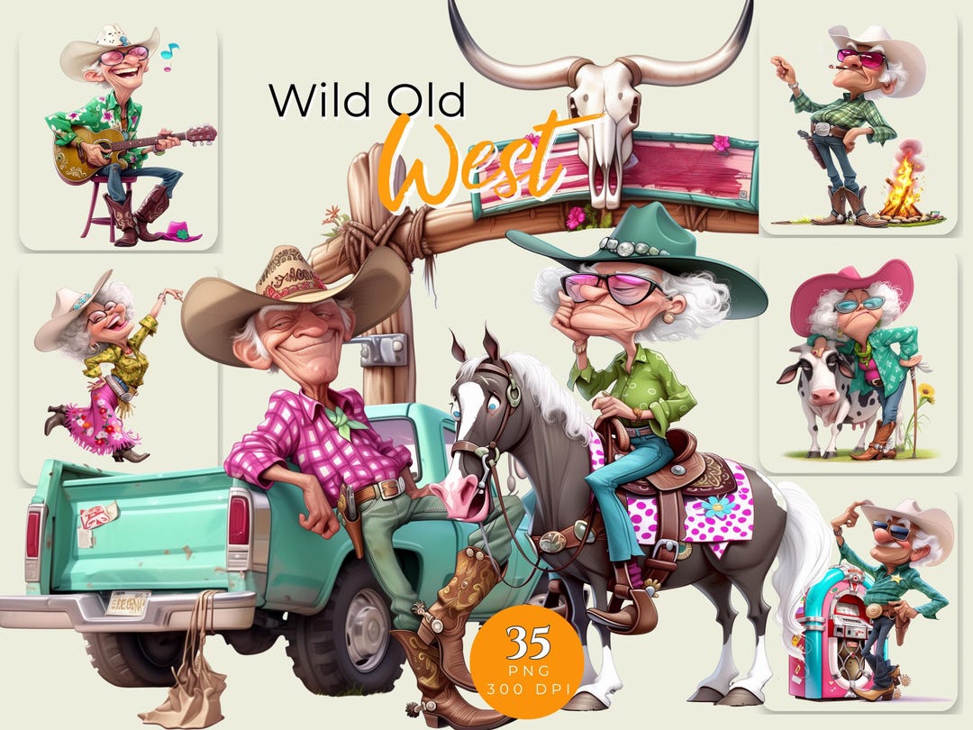 Western Grandma & Grandpa Clipart Bundle – Funny Cowboy Seniors PNG ...