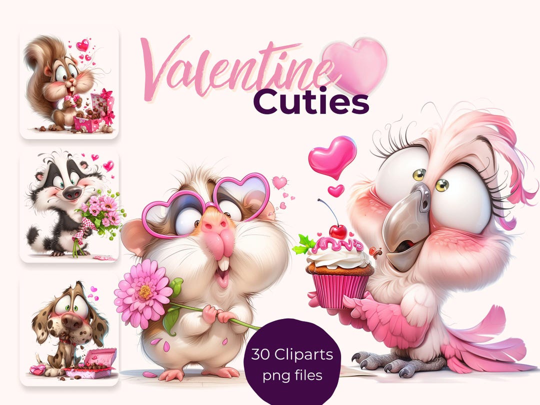 Valentine Cuties Clipart Bundle – 30 Cute Valentine Animals PNG ...