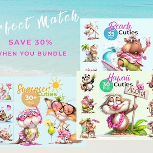 Beach Cuties Clipart Bundle PNG – Cute Summer Animals, Tropical ...
