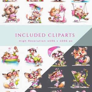 Cute Summer Animals Clipart, Funny Cartoon Animal Illustrations for ...