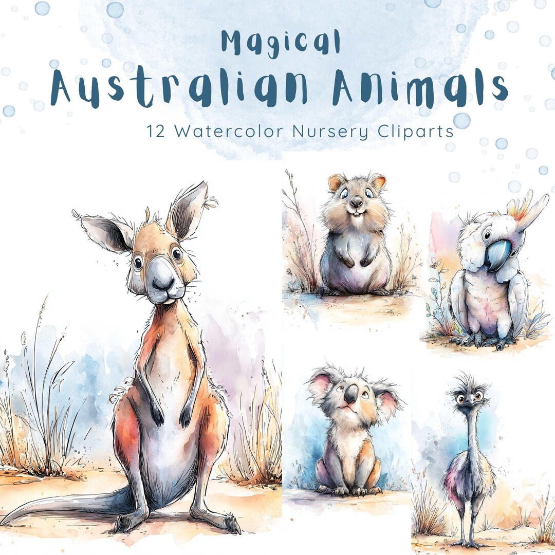 Magical Australian Animals Clipart Bundle – Cute Watercolor Outback ...