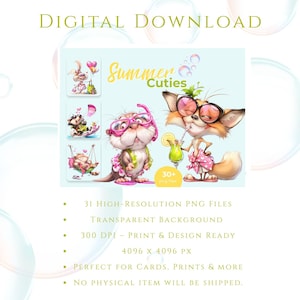Cute Summer Animals Clipart, Funny Cartoon Animal Illustrations for ...