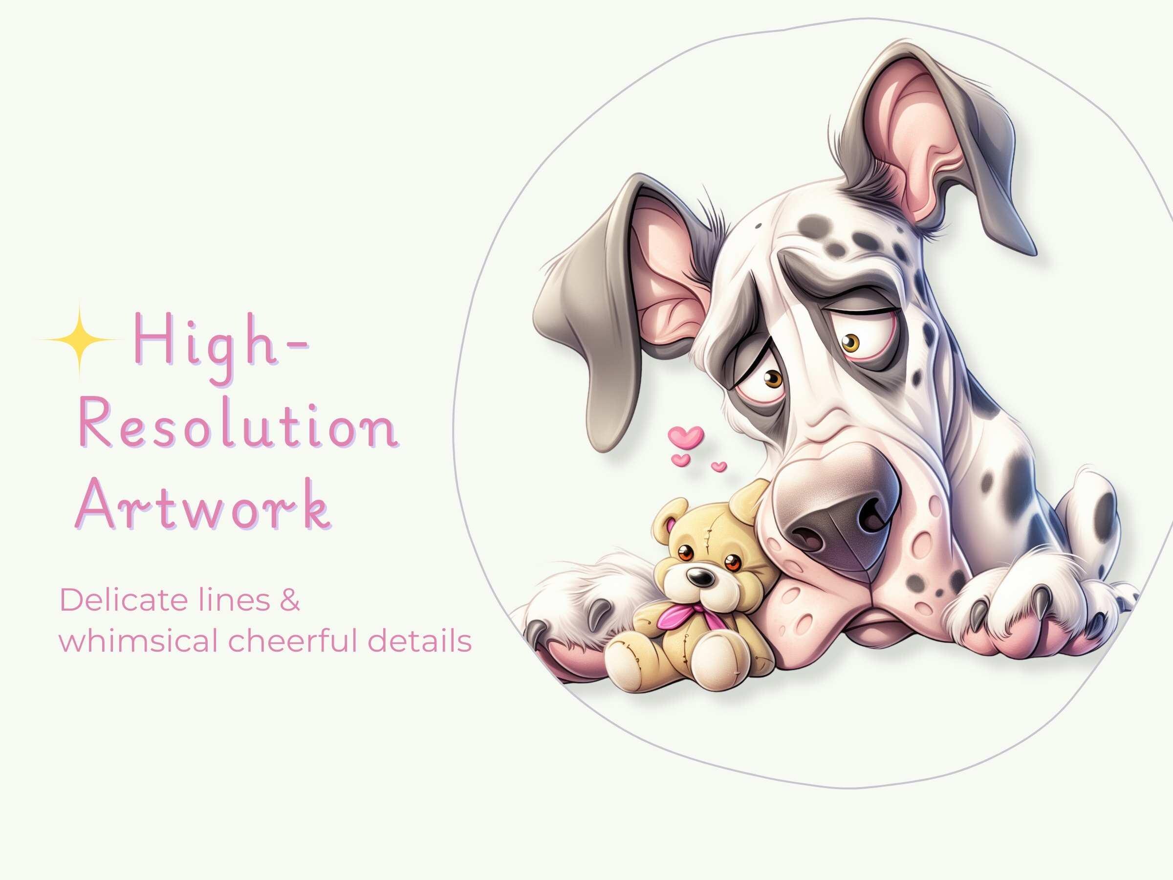 Great Dane Clipart Bundle – Love My Dane PNG, Cute Whimsical Dog ...