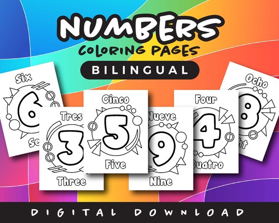 Bilingual Numbers 0-9 Coloring Pages Fun Printable for | Etsy