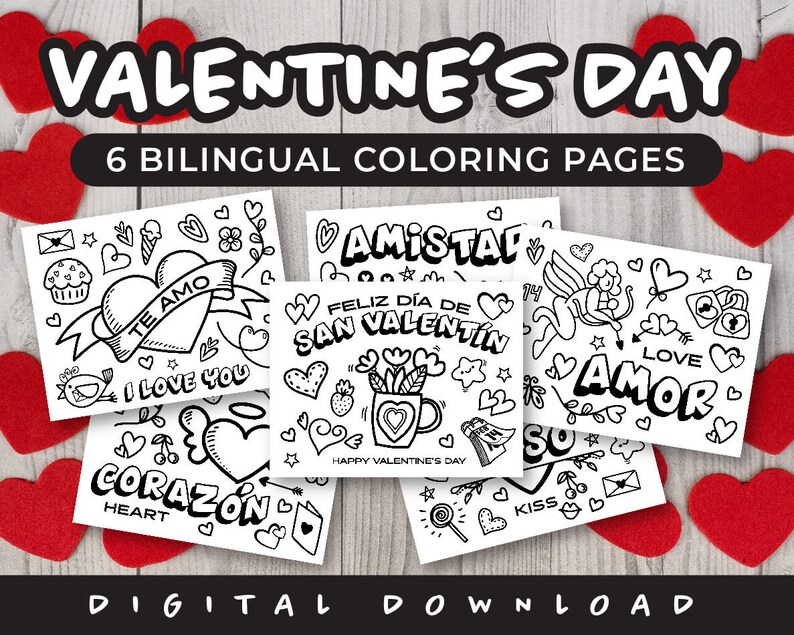 Bilingual Valentine's Day Coloring Pages | Paginas De Colorear Bilingue ...