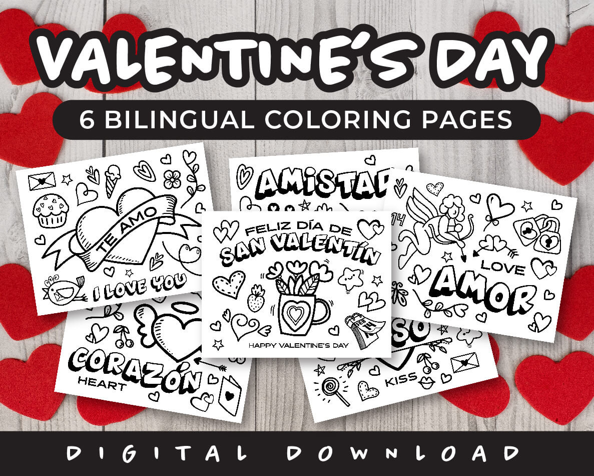 Bilingual Valentine's Day Coloring Pages | Paginas De Colorear Bilingue ...