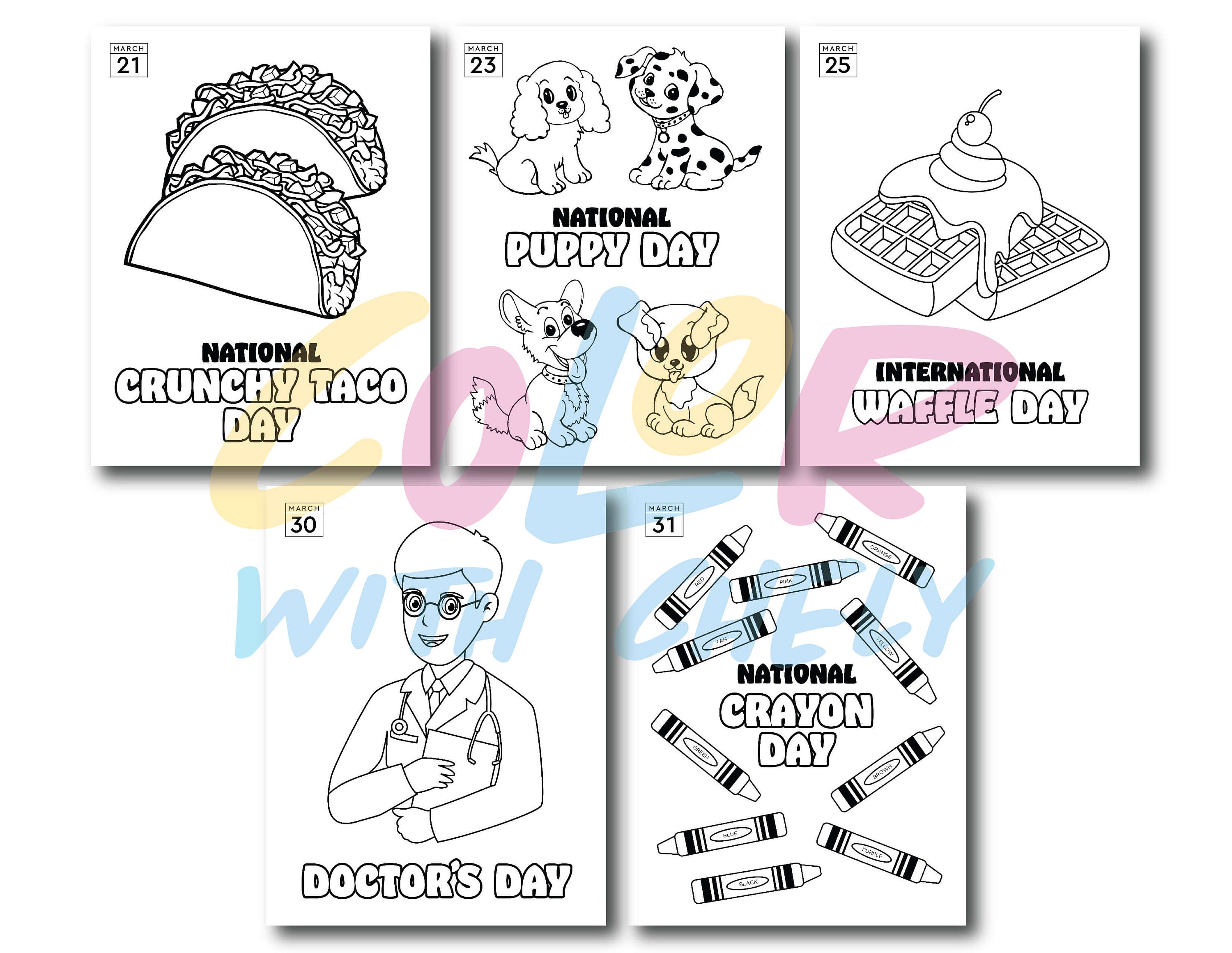 March Coloring Pages Bundle | Celebrating the Special Days of March. - Etsy