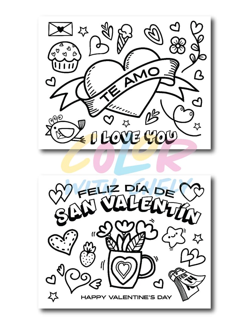 Bilingual Valentine's Day Coloring Pages | Paginas De Colorear Bilingue ...