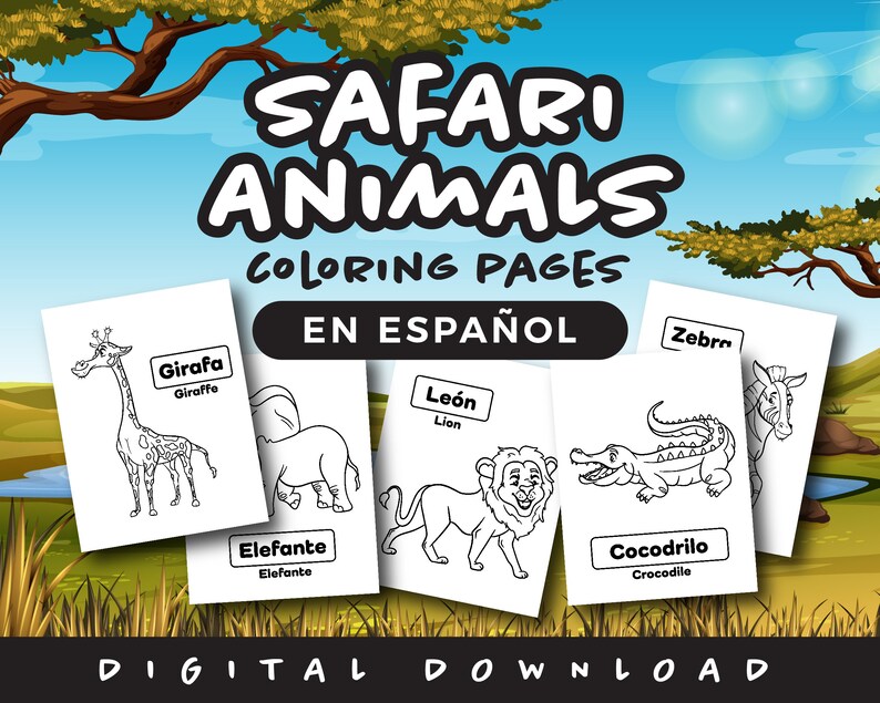 Learn Spanish With Safari Animal Coloring Pages | Aprende Español Con ...