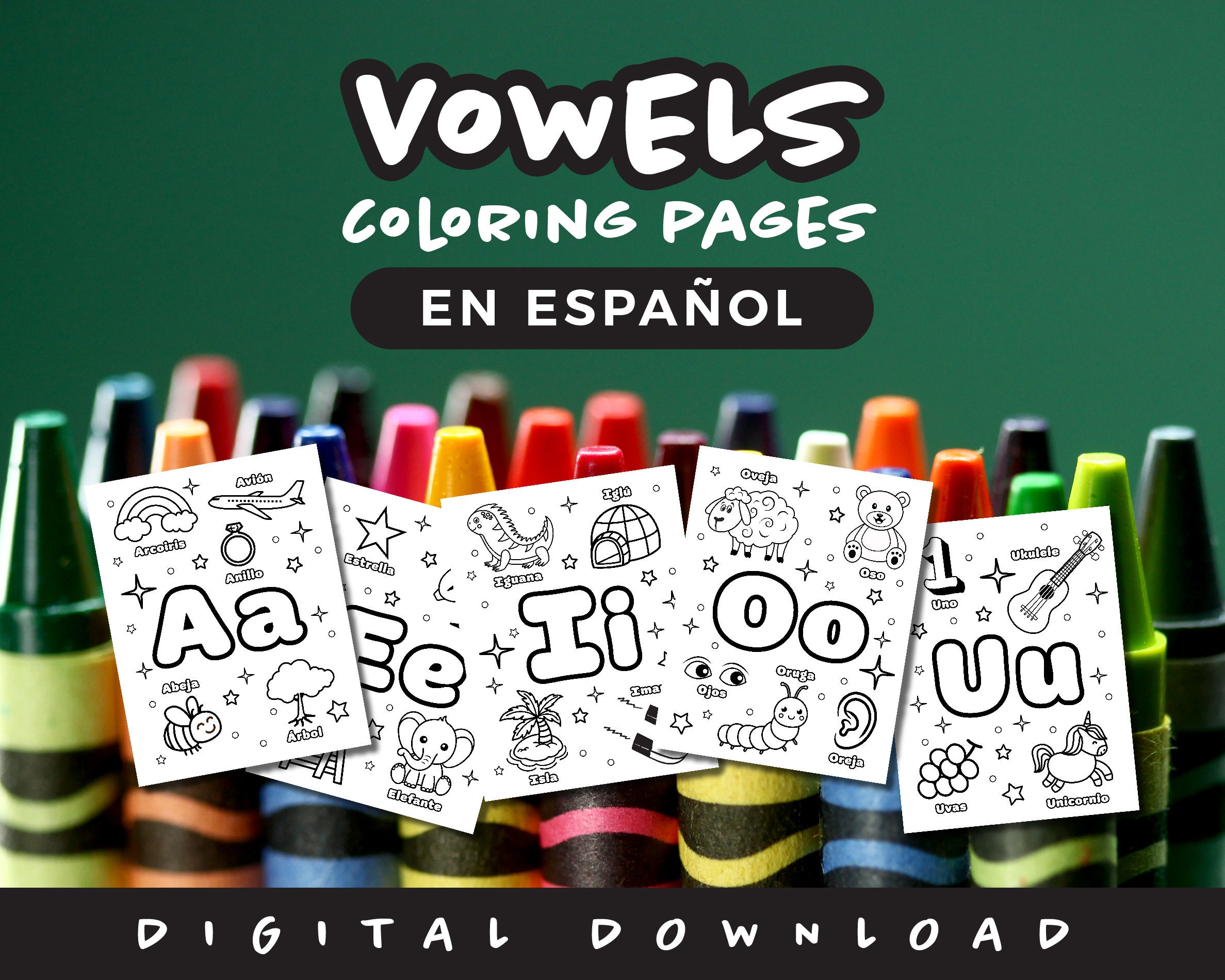 Learn Spanish Vowels Coloring Pages (instant Download) | Aprende Las ...