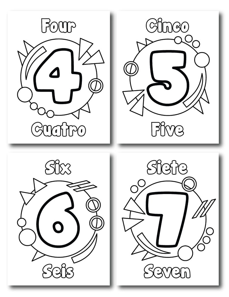 Bilingual Numbers (0-9) Coloring Pages | Fun Printable for Children to ...