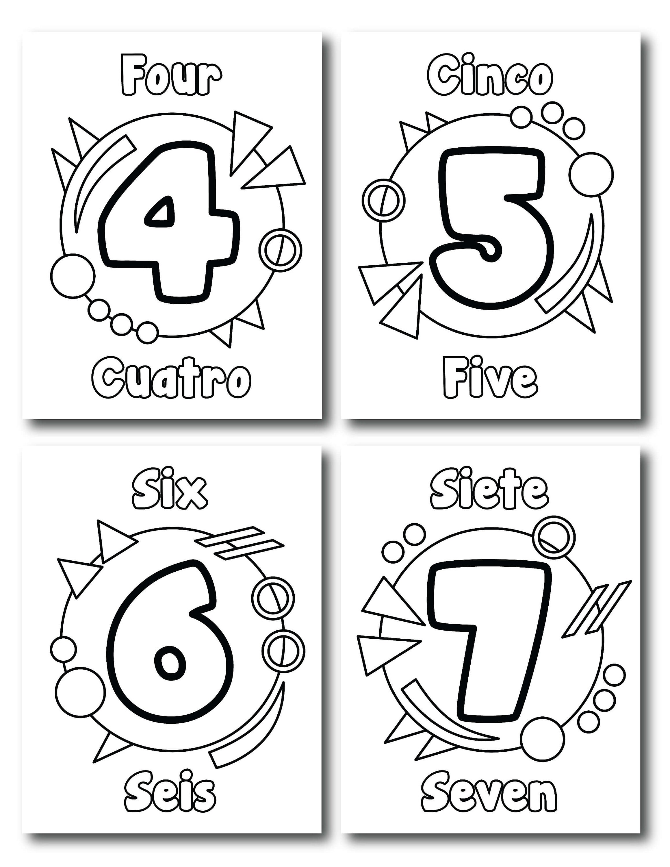 Bilingual Numbers (0-9) Coloring Pages | Fun Printable for Children to ...