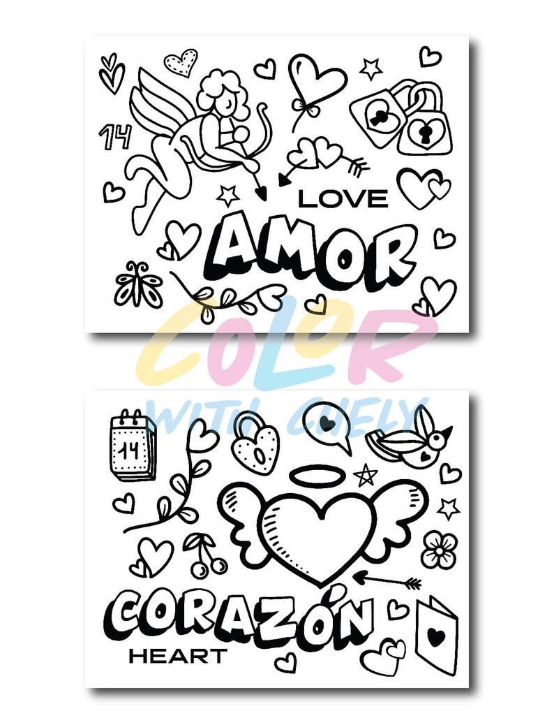 Bilingual Valentine's Day Coloring Pages | Paginas De Colorear Bilingue ...