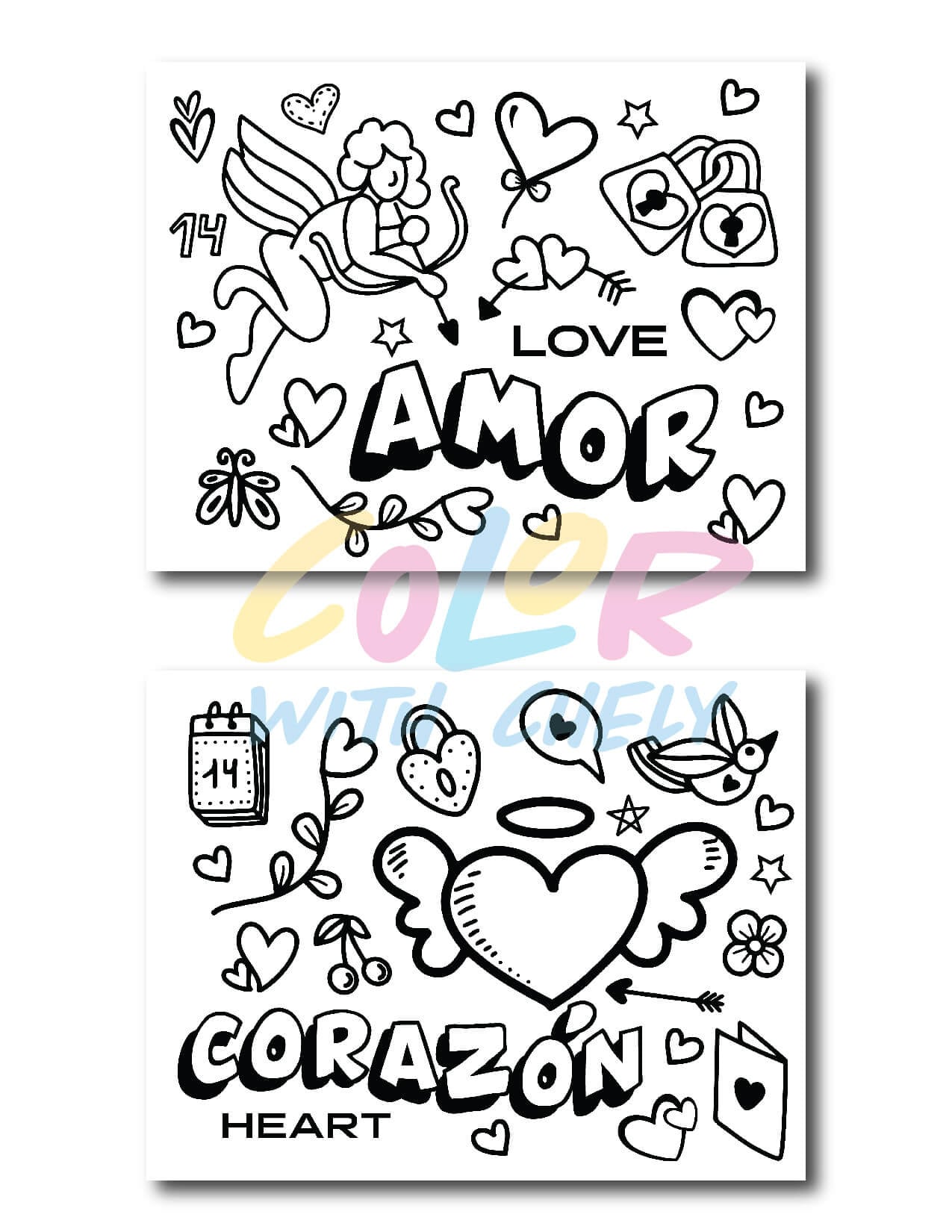 Bilingual Valentine's Day Coloring Pages | Paginas De Colorear Bilingue ...