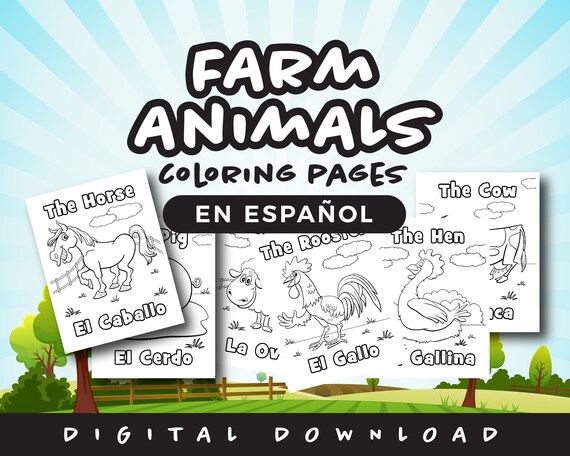 Learn Spanish With Farm Animal Coloring Pages instant - Etsy