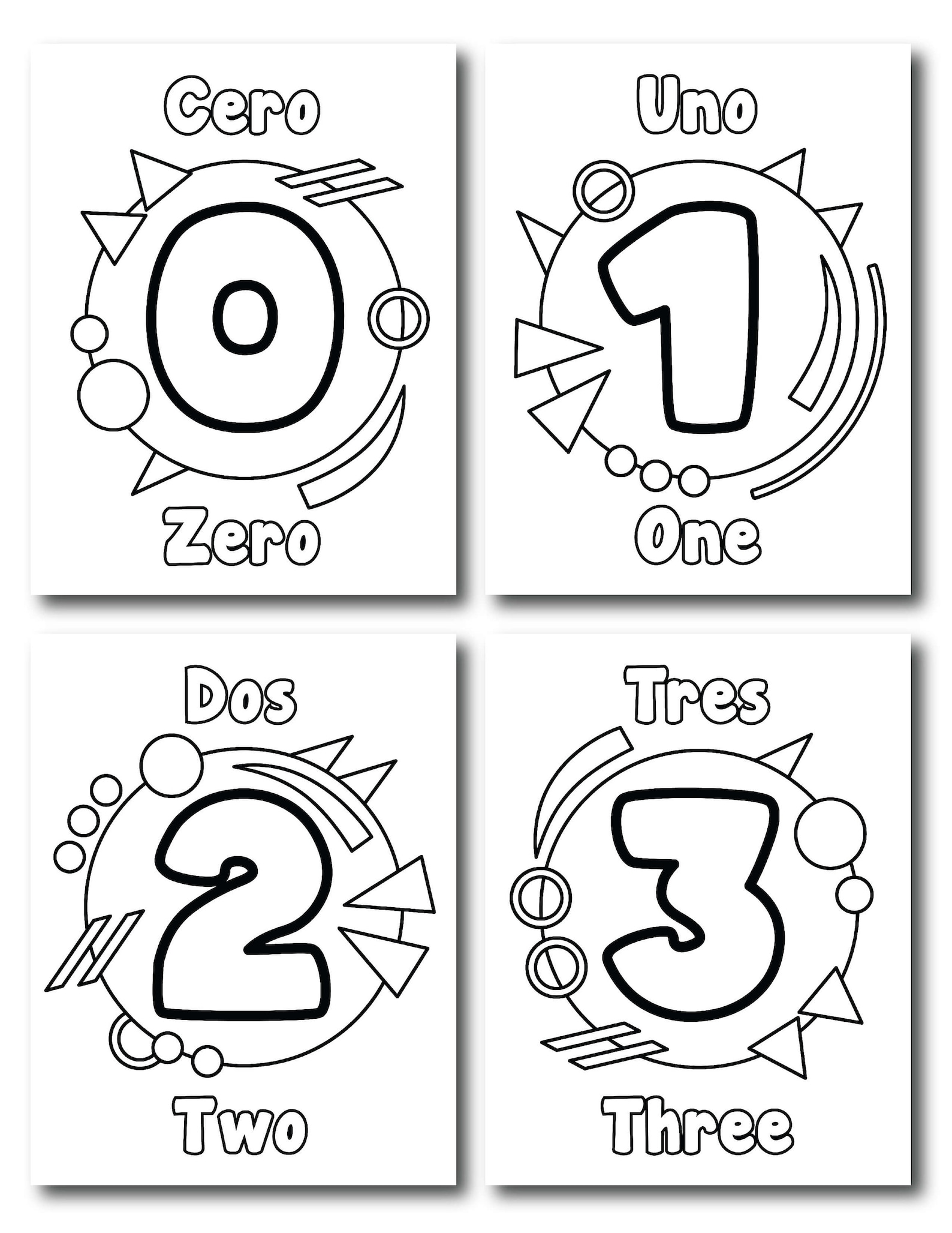 Bilingual Numbers (0-9) Coloring Pages | Fun Printable for Children to ...