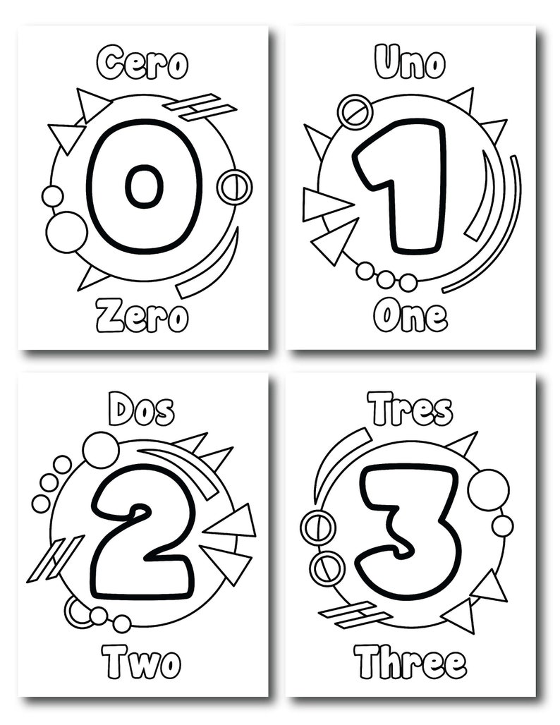 Bilingual Numbers (0-9) Coloring Pages | Fun Printable for Children to ...