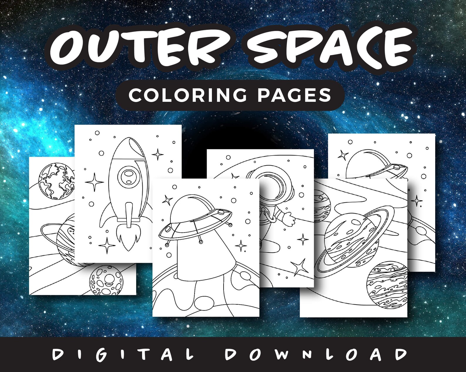 Outer Space Coloring Pages for Children | Solar System With Astronaut ...