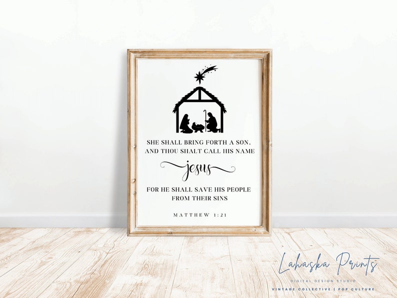 PRINTABLE Christmas Christian Wall Art, Matthew 1:21 Scripture Poster ...