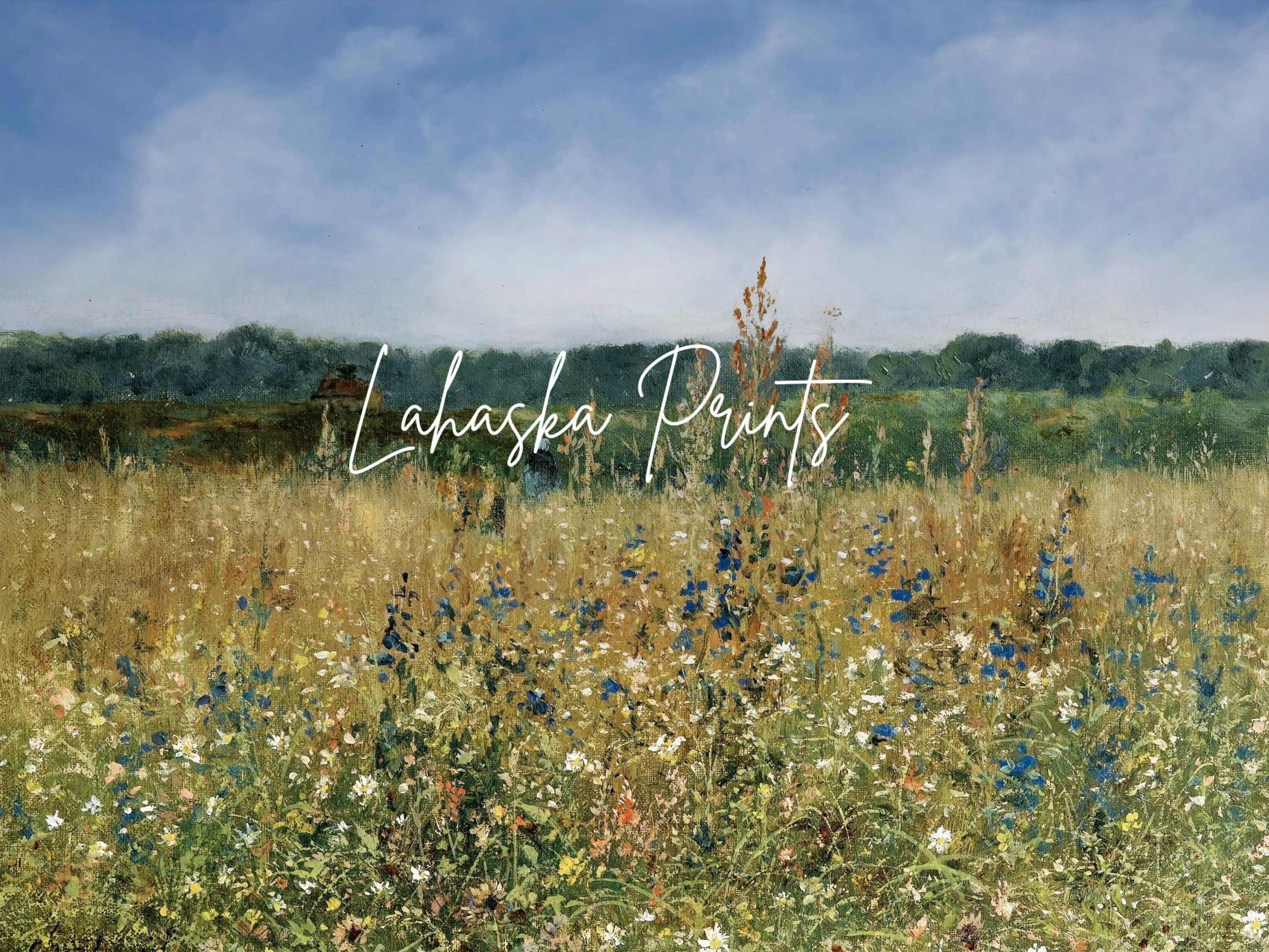 Printable Wildflower Field Landscape Painting Vintage Flower Print ...