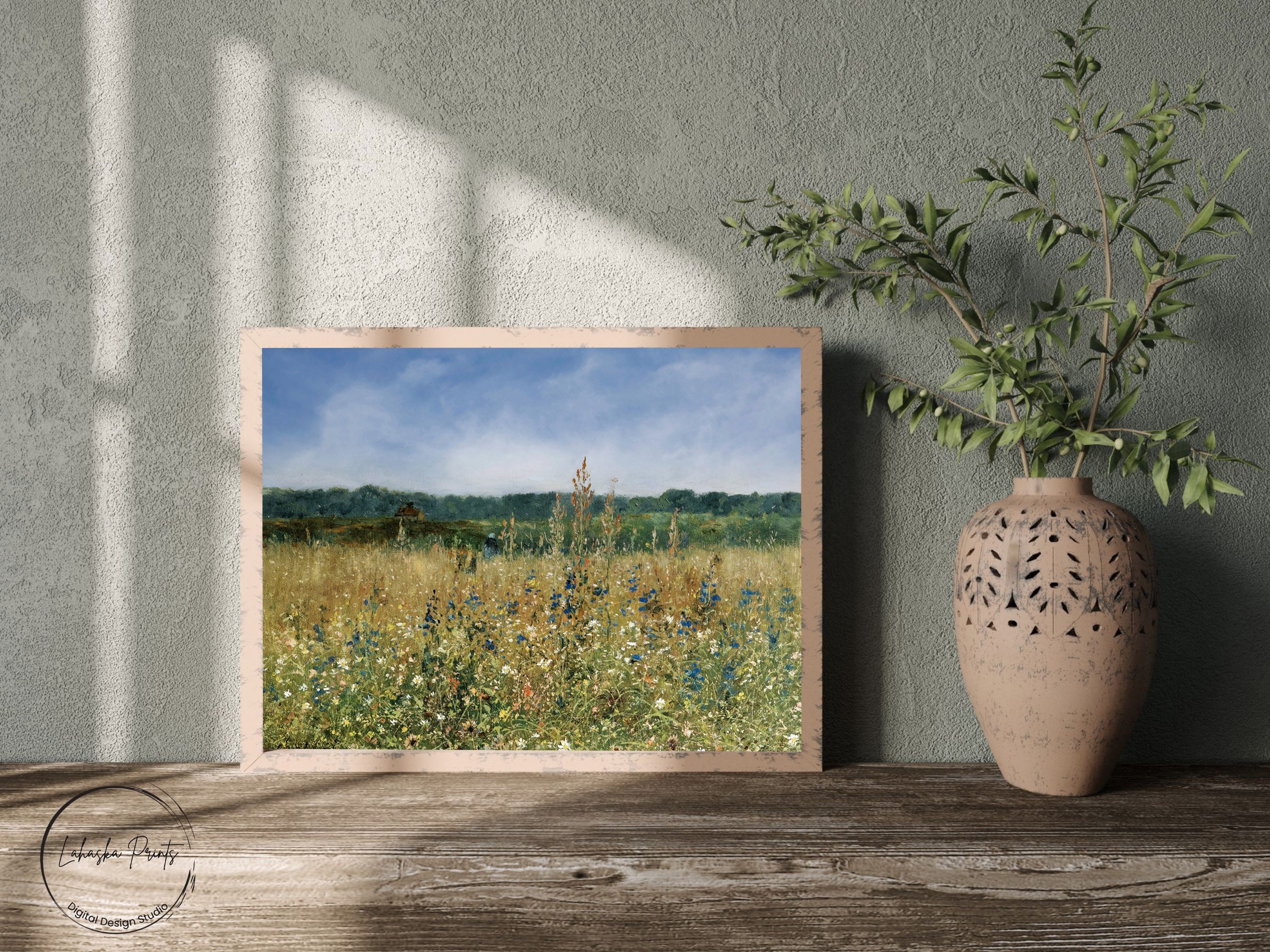 Printable Wildflower Field Landscape Painting Vintage Flower Print ...
