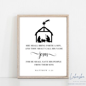PRINTABLE Christmas Christian Wall Art, Matthew 1:21 Scripture Poster ...