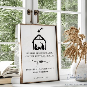 PRINTABLE Christmas Christian Wall Art, Matthew 1:21 Scripture Poster ...