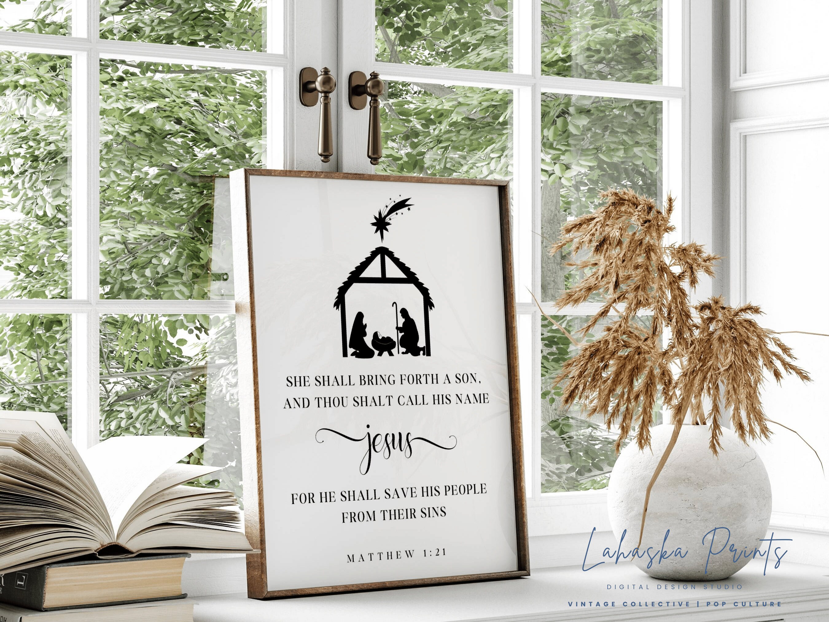 PRINTABLE Christmas Christian Wall Art, Matthew 1:21 Scripture Poster ...