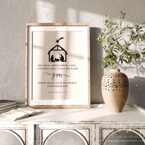 PRINTABLE Christmas Christian Wall Art, Matthew 1:21 Scripture Poster ...
